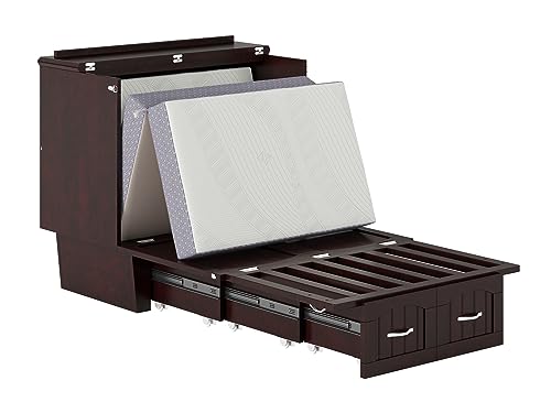 AFI, Nantucket Twin Murphy Bed Chest with Mattress, Storage Drawer and Built-In USB Charger, Espresso