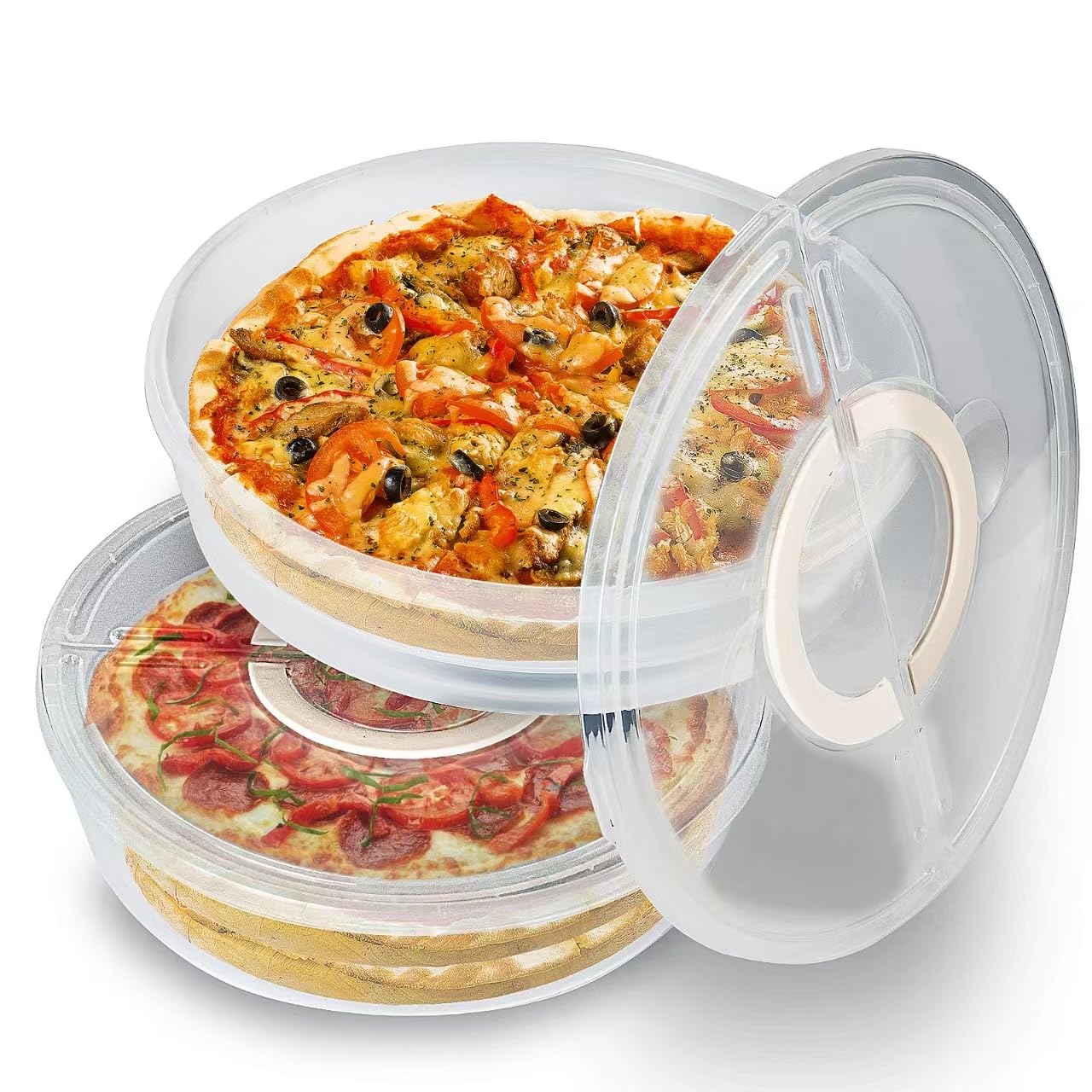 2 Pack 12inch Food Storage Container,with Lid and Handle, Reusable 2 Compartments Pizza Storage Container, Pie Container Leftover Pizza Keeper, for Cake Cheesecake Tortilla Pastry,Clear Pie Carrier