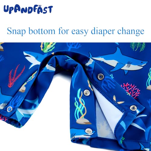 upandfast Baby Boys Swimsuit Long Sleeve One Piece Swimwear Zip Rash Guard Sun Protection (Blue Shark, 24-36 Months)