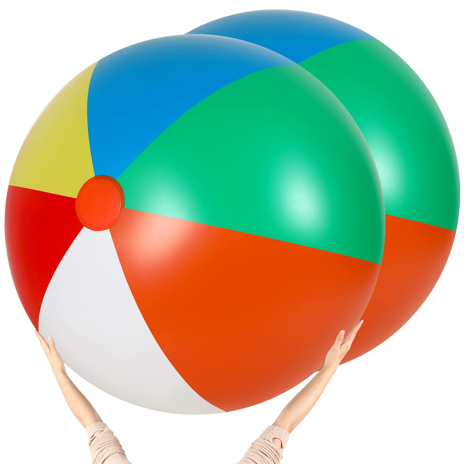 2 Pcs 5 Feet Giant Beach Ball Rainbow Color Big Ball Inflatable Large Giant Ball Blow Up Giant Inflatable Ball for Kids Adults Summer Pool Party Water Game Huge Toy