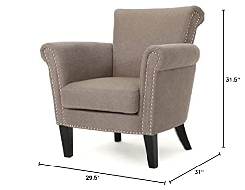 Christopher Knight Home Brice Vintage Scroll Arm Studded Fabric Club Chair, Light Coffee / Dark Brown