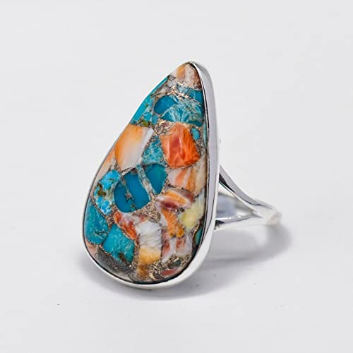 2022 New year Silver Ring Bridal Rings Custom Jewelry Oyster Copper Turquoise Pear Shape Gemstone Ring/Gemstone Factory Wholesale beautiful Ring-1771 (6)