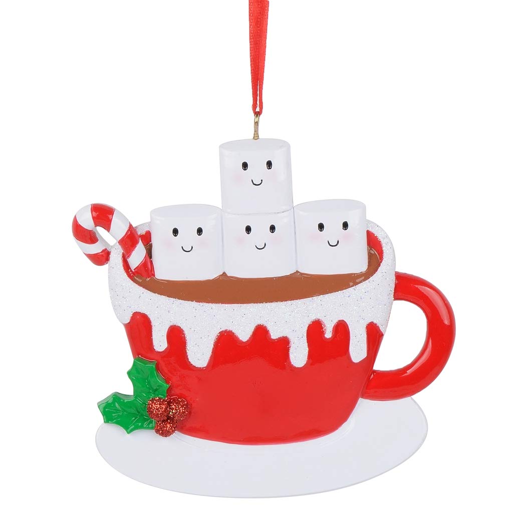 2024 Christmas Tree Ornaments - Personalized Marshmallow Family of 4 Ornament - Cocoa Family Ornament - Holiday Keepsake Gift - Hot Chocolate Mug Xmas Name Ornament - Free Customization