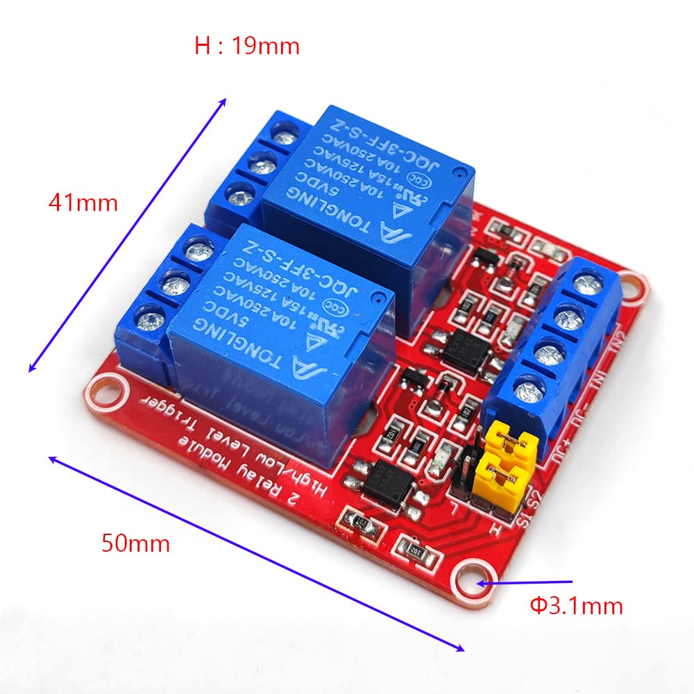 2 PCS 5V Relay Module with Optocoupler High or Low Level Trigger Expansion Board for Raspberry Pi Arduino STM32, 2 Channel