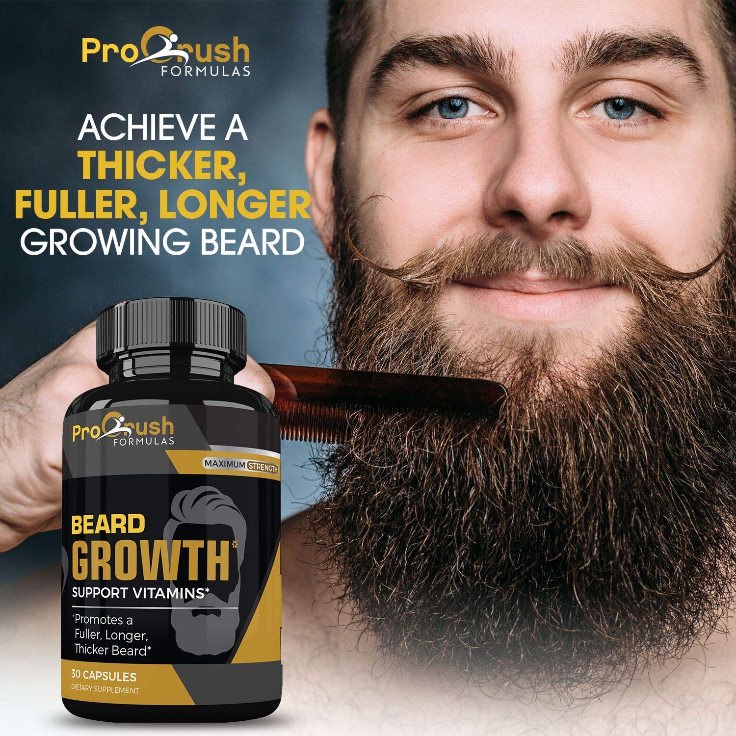 Beard Growth Support Supplement- Grow Fuller, Longer, Thicker, & Healthier Facial Beard & Mustache Hair. Natural Supplement Vitamin with Biotin for Men.