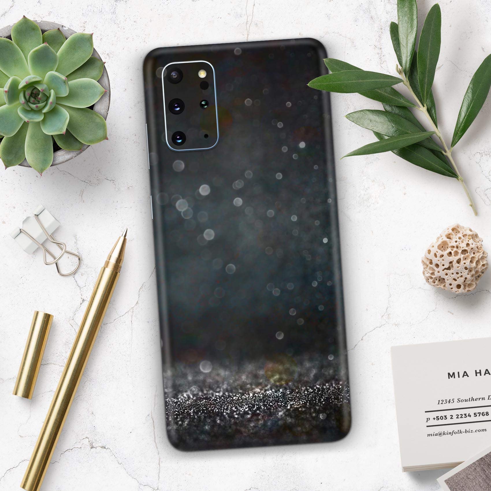 DesignSkinz Black Unfocused Glowing Shimmer Protective Vinyl Decal Wrap Skin Cover Compatible with The Samsung Galaxy S20 (Screen Trim & Back Glass Skin)