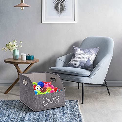 Brabtod Foldable Storage Bin - Rectangle Storage Basket with Handle, Organizer Bin for Pet Toys, Diaper, Shelves, Closet -Gray