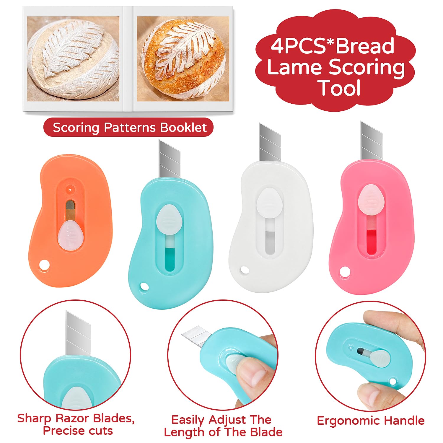 3PCS Bread Lame Dough Scoring Tool - Sourdough Lame Scoring Tool, Bread Dough Cutter Slashing Razor Tool,Slashing Tool Cutting Bread Scoring Tool for Sourdough Bread Baking - Scoring Patterns Booklet