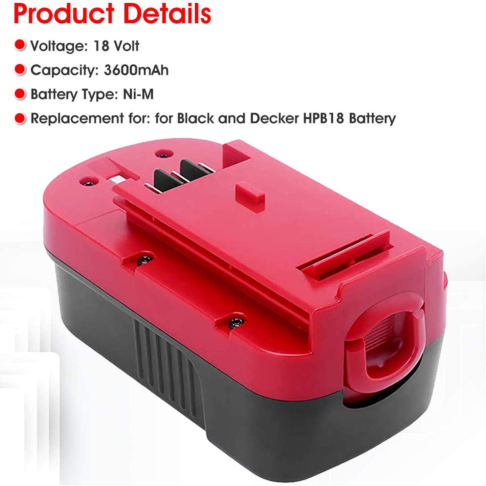 2-Pack [Upgraded to 3600mAh] HPB18 Replacement for Black and Decker 18V Battery Compatible with Black and Decker 18 Volt Battery Ni-Mh 244760-00 A1718 FS18FL FSB18 Firestorm Cordless Tools (Red)