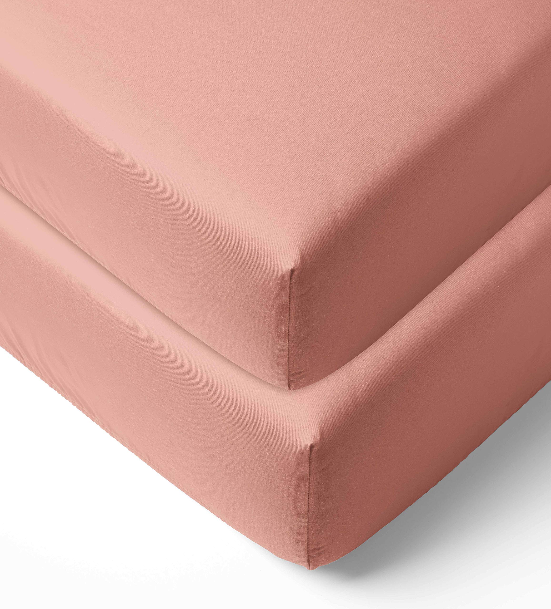 Bacati - 2 Pack Solid Girls 100% Cotton Percale Universal Baby US Standard Crib or Toddler Bed Fitted Sheets (Coral)