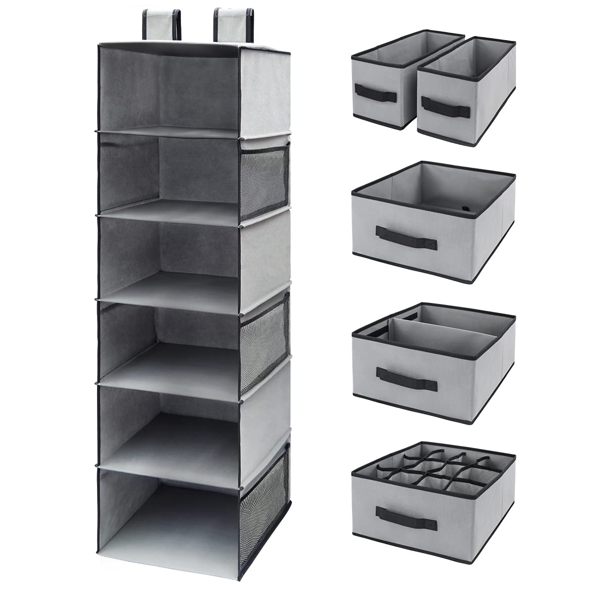 6 Shelf Hanging Closet Organizers Storage Easy Mount Collapsible Accessory Closet Shelf Organizer, Baby Nursery Sweater or Shoe Organizer (Gray)