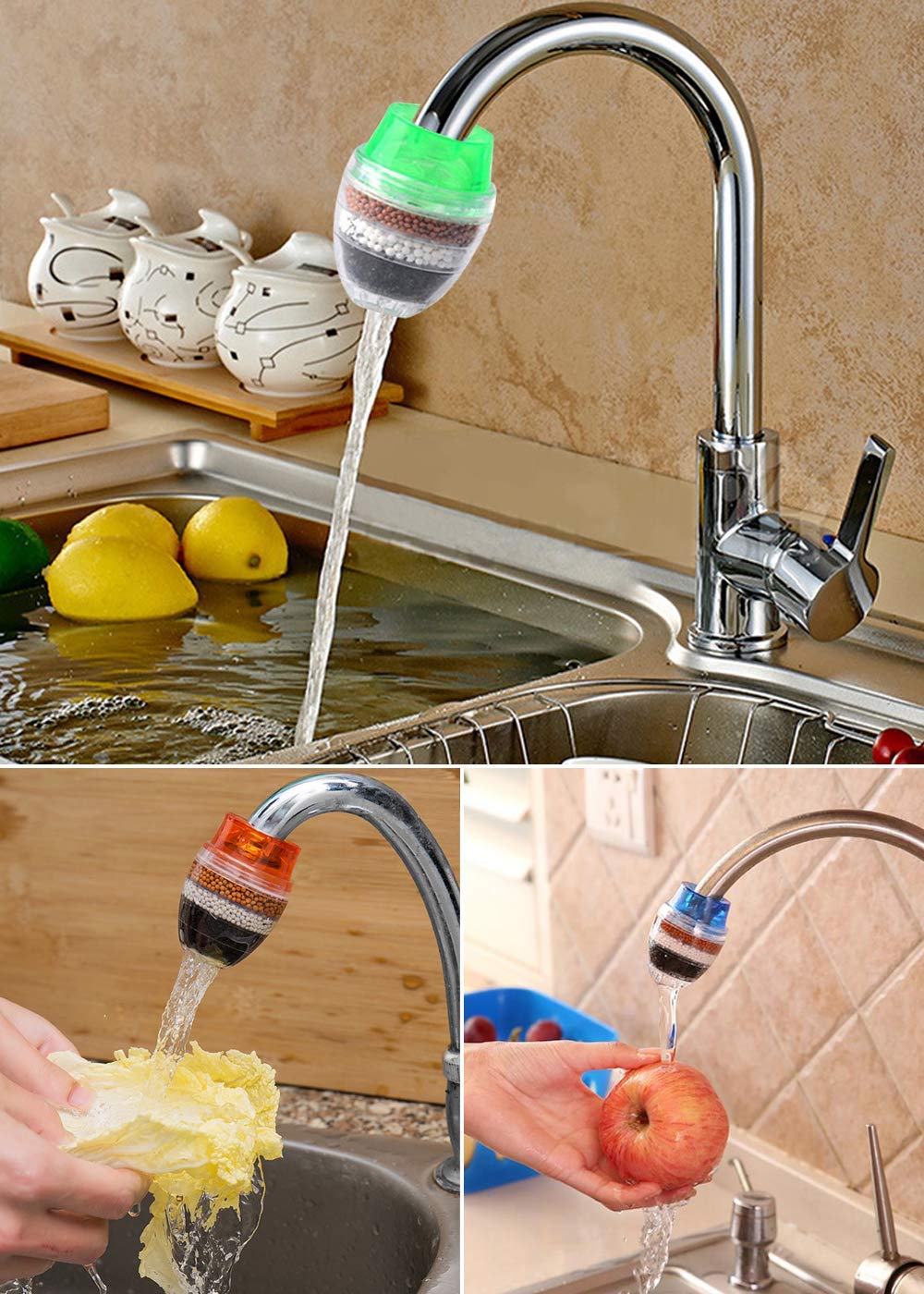 2 Pack Faucet Water Filters Water Purifier Faucet Kitchen Faucet Water Filter with a Filter Element No-Cracking No-Leakage Fast Flow Kitchen Faucet Water Filter Fits Standard Faucets Easy Install
