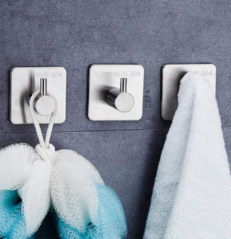 Super Strong Self Adhesive Hooks Heavy Duty Wall Mount Hooks Door Hooks Waterproof Stainless Steel Bathroom and Bedroom Hooks for Hanging Bags, Key, Coat, Hat, Towel Robe Hook Rack Tube Hook - 4 Packs