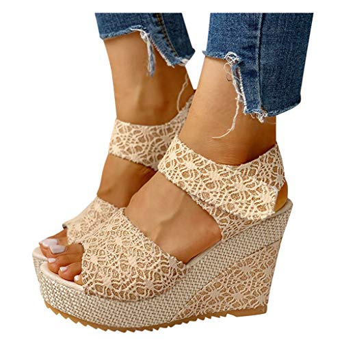 Aniywn Women Espadrilles Platform Wedges Heel Lace Up Sandals Elegant Floral Classic Ankle Strap Shoes