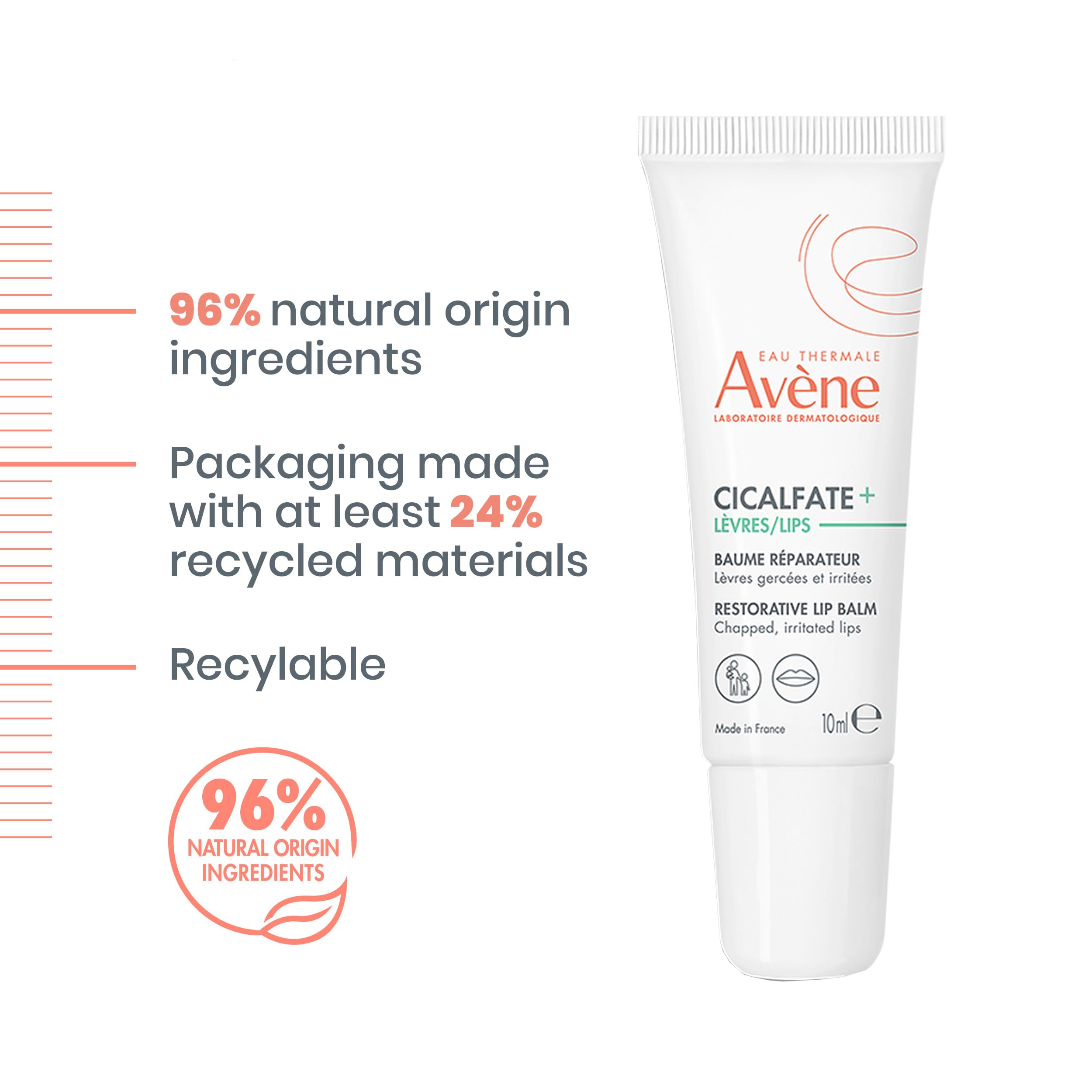 Avene Cicalfate Restorative Lip Cream, Long Lasting Moisture to Soothe Dry, Cracked Lips, promotes healthy lip barrier, water resistant, safe for infants, children and adults 0.3 Oz