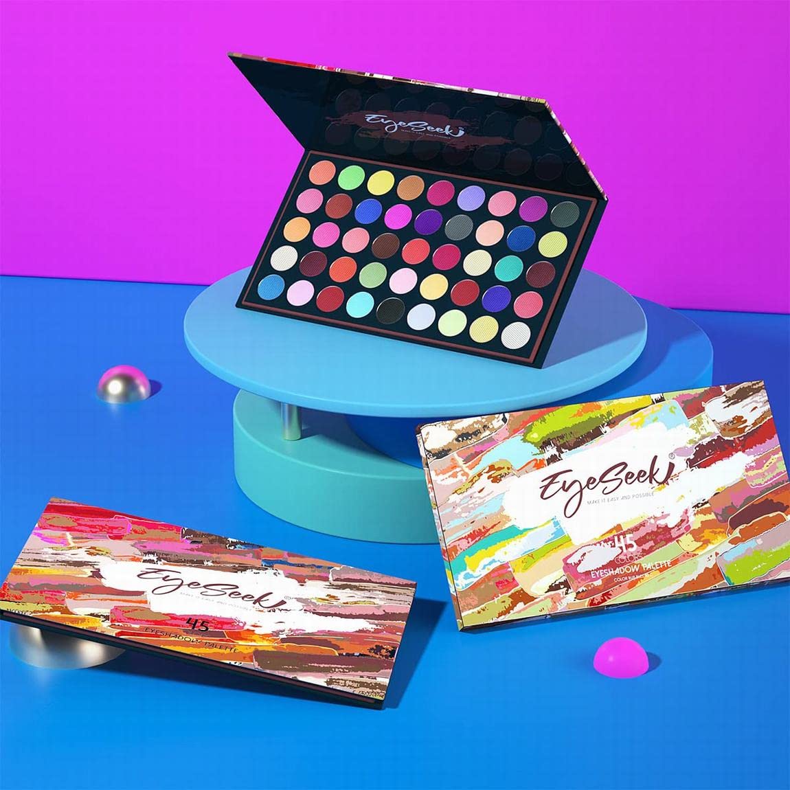 EYESEEK Colorful Eyeshadow Makeup Palette Sets + Brush, Bright 45 Shades Blendable , Matte High Pigmented Pallets, ing Waterproof Shadow Plattet Gift Sets for Halloween Makeup - All Matte Rainbow Color