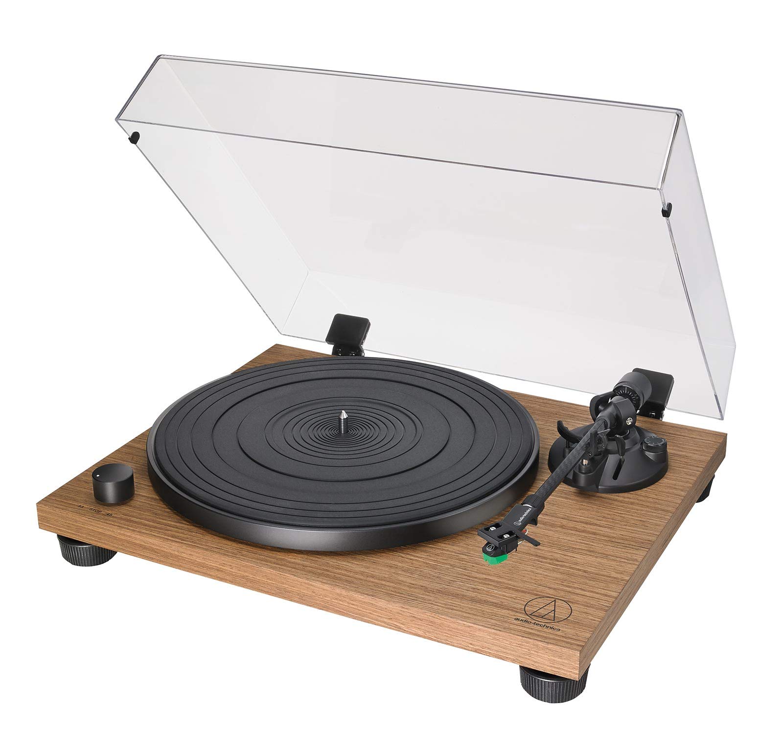 Audio Technica AT-LPW40WN Fully Manual Belt-Drive Turntable Bundle with Kanto YU6 Powered Wireless Bluetooth Speakers - Matte Black
