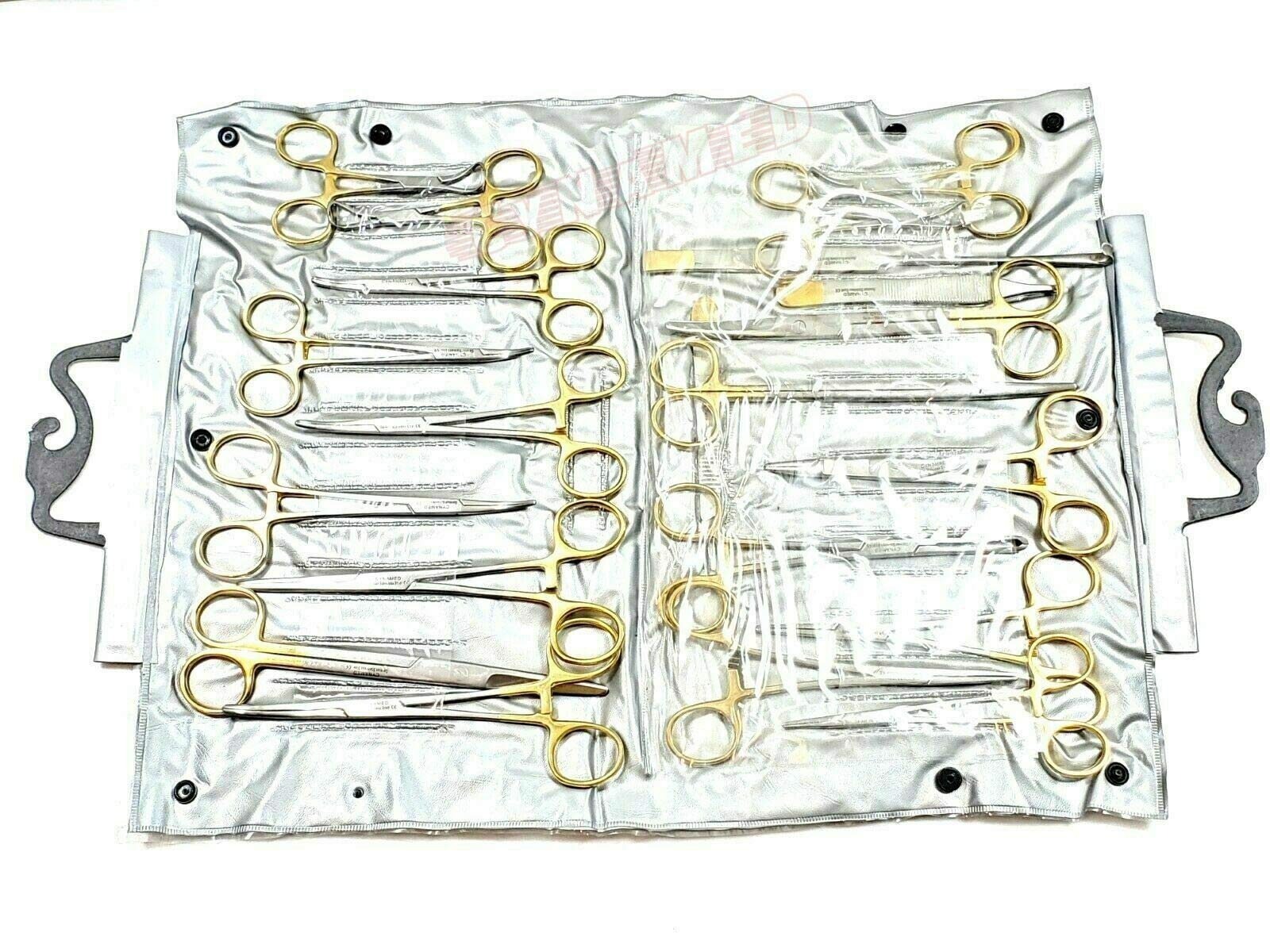 Cynamed-Gold Premium German 82 Pcs Veterinary Instruments Set -Include Kelly Forceps- Mosquito Forceps -Carmalt Forceps -Backhaus Towel Clamp- Mayo Metzenbaum Scissors- All in ONE