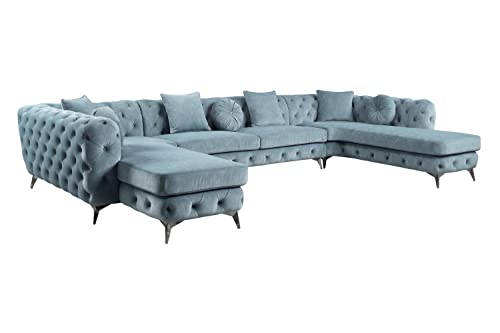 Acme Atronia Fabric Upholstered Tufted Sectional with 7 Pillows Deep Green