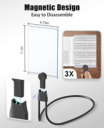 3X Hands Free Magnifying Glass for Reading. 7.1"x4.7"Large Full Book Page Magnifier for Neck Wear. Magnifier for Reading,Sewing, Cross Stitch, Inspection (Black)