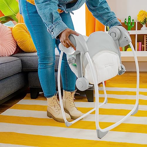Bright Starts Portable Automatic 6-Speed Baby Swing with Adaptable Speed, Taggies, Music, Removable -Toy Bar, 0-9 Months 6-20 lbs (Whimsical Wild)