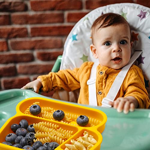 Baby Plate Silicone Divided, Suction Toddler Plates Dishes for Toddler Kids Self Feeding, BPA Free, Microwave & Dishwasher Safe(Yellow)