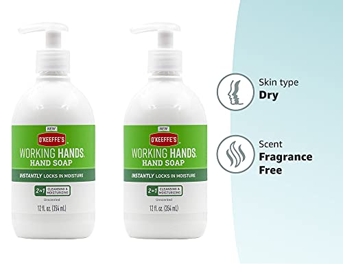 O'Keeffe's Working Hands Moisturizing Hand Soap; 12 oz Pump; Unscented; (Pack of 2)
