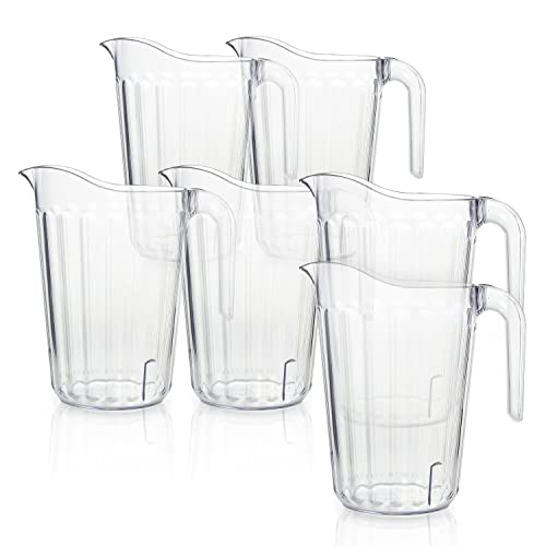 Arrow Home Products Clear Plastic Pitcher, 60 Ounce - 6 Pack Bulk Set for Bars and Restaurants - Space-Saving Stackable Design - Fill with Ice Water, Beer - Made in the USA, BPA Free, Dishwasher Safe