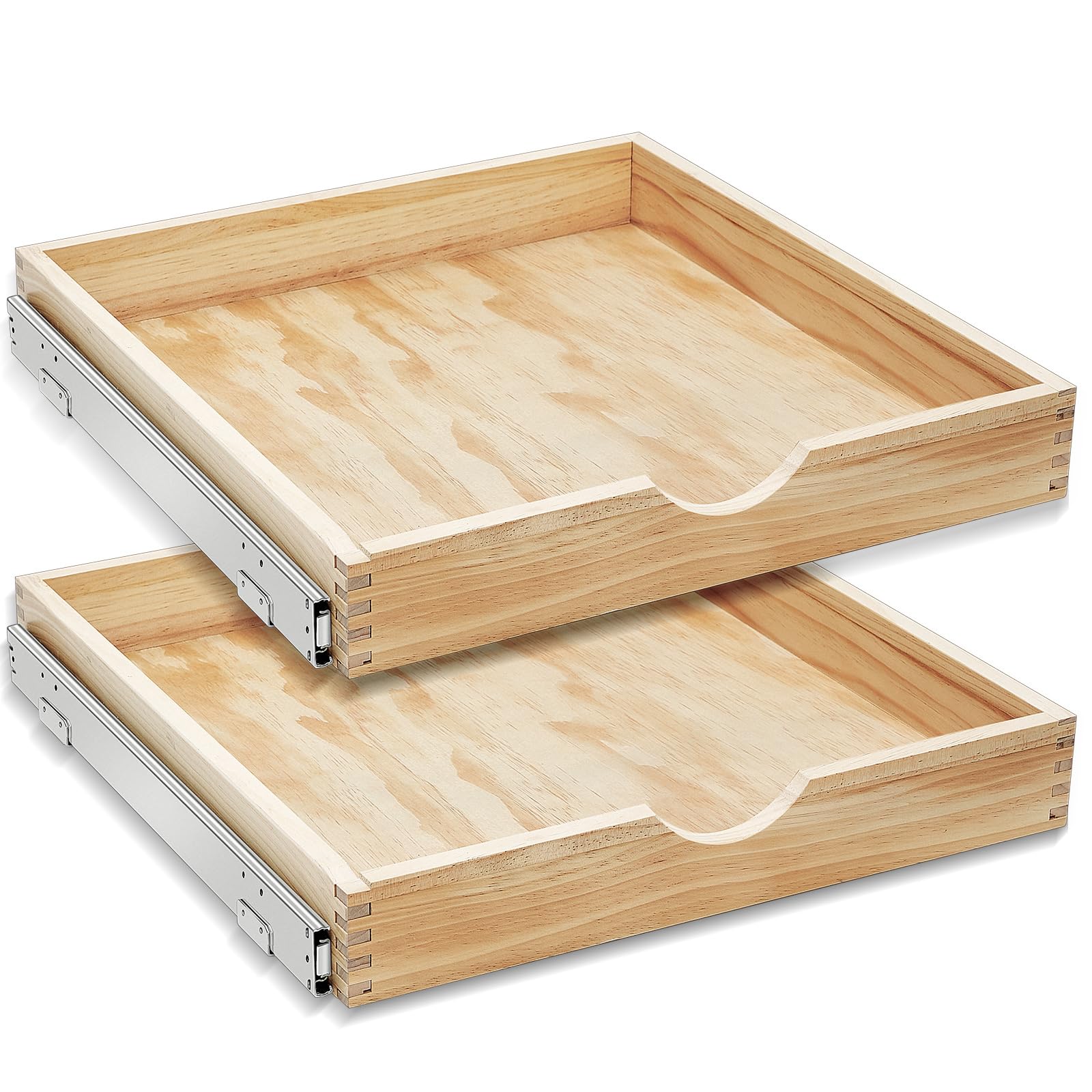 2 Set Wooden Pull Out Tray 20'' x 21'' Pull out Cabinet Organizer Gentle Close Pull out Drawers for Kitchen Cabinets Drawer Organizer Fully Assembled Slide out Pantry Shelves for Kitchen Base Cabinet