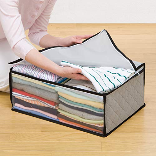 Astro Clothes Storage Bags, 3 Pack Clothes Storage Bins Foldable Closet Organizers with Activated Carbon , Breathable Material, Zipper, Clear Window for Sweaters, Coats, T-shirts, Blankets Grey, 171-01
