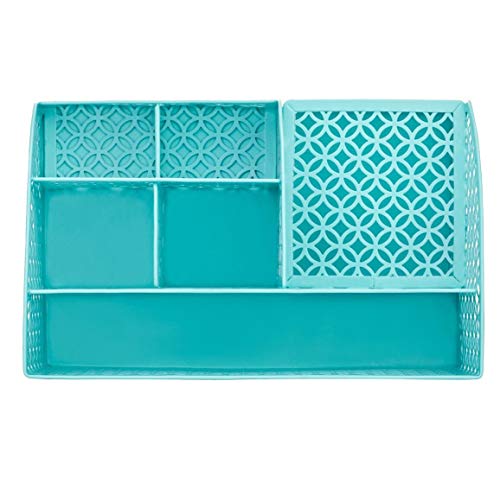 Annova Mesh Desk Organizer Office with 7 Compartments + Drawer/Desk Tidy Candy/Pen Holder/Multifunctional Organizer - Turquoise