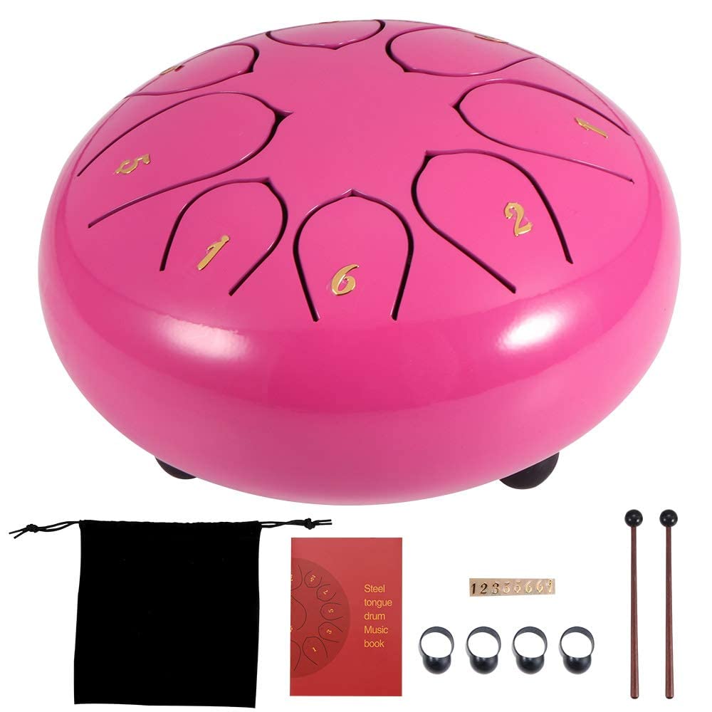6-10 Inch Steel Tongue Drum Handpan Drum, Moontie Metal Hand Drum Kit Percussion Steel Drum Instrument with Mallets, Mallet Bracket,Tonic Sticker and Music Book
