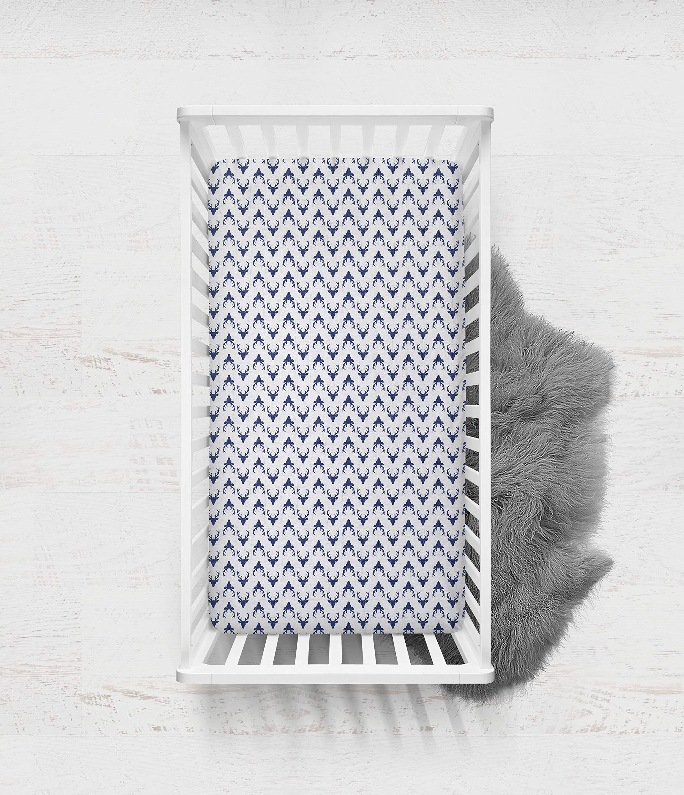 Bacati - 2 Pack Tribal/Aztec/Triangles Silky Soft Breathable 100% Cotton Muslin Baby Crib Fitted Sheets - Fits Standard 28 x 52 x 5 Crib & Toddler Mattresses (Navy Bucks)