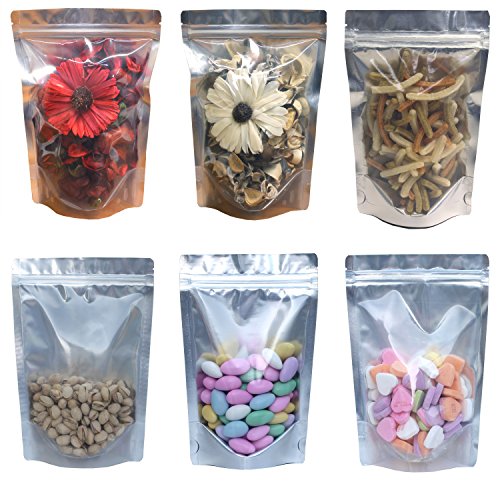 AwePackage 50 Pack of 7"x10" Airtight Zipper Stand Up Pouch Bag - Clear Front Aluminum Foil Back Heat Sealable Zip Lock
