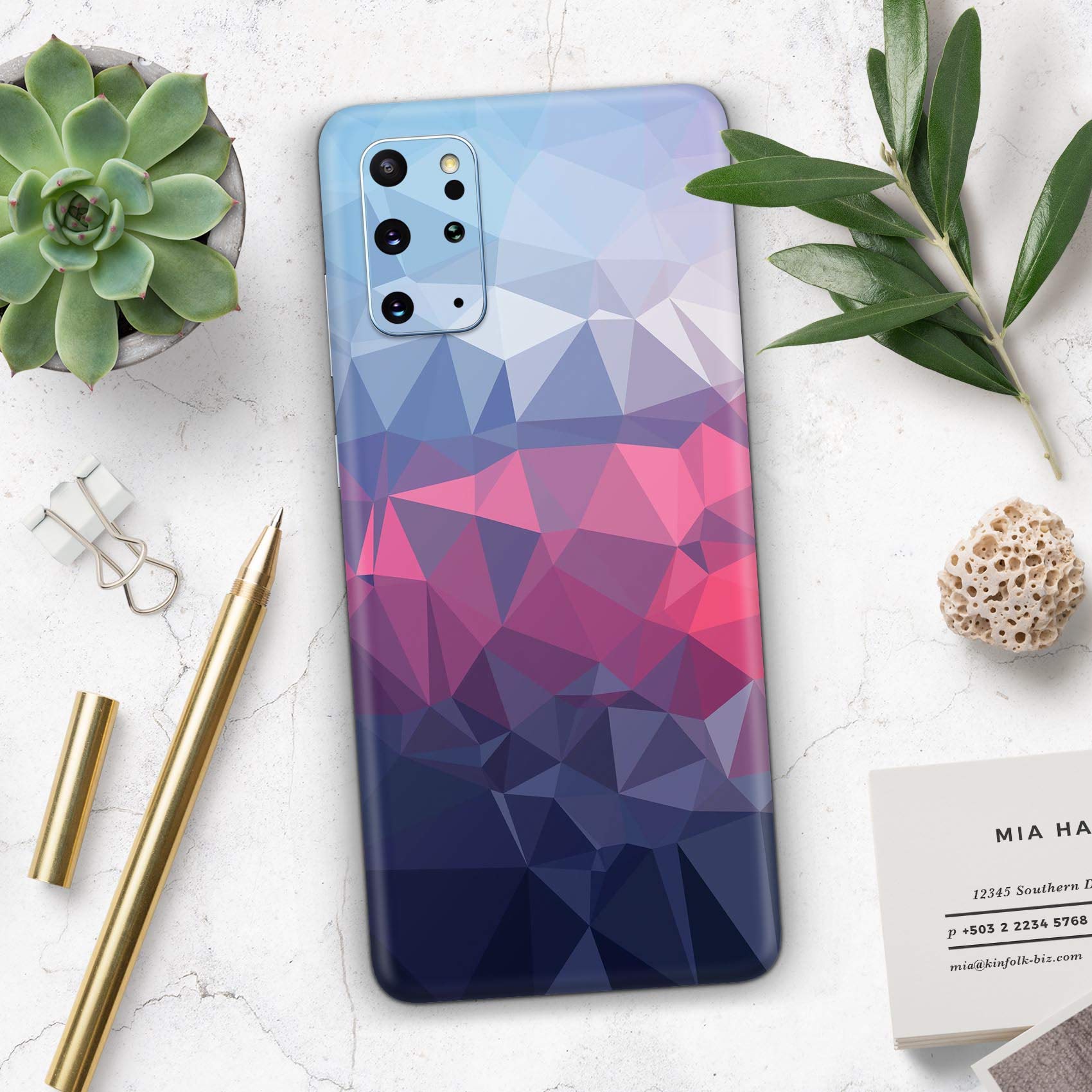 DesignSkinz Blue Red Purple Geometric Protective Vinyl Decal Wrap Skin Cover Compatible with The Samsung Galaxy S20 (Screen Trim & Back Glass Skin)