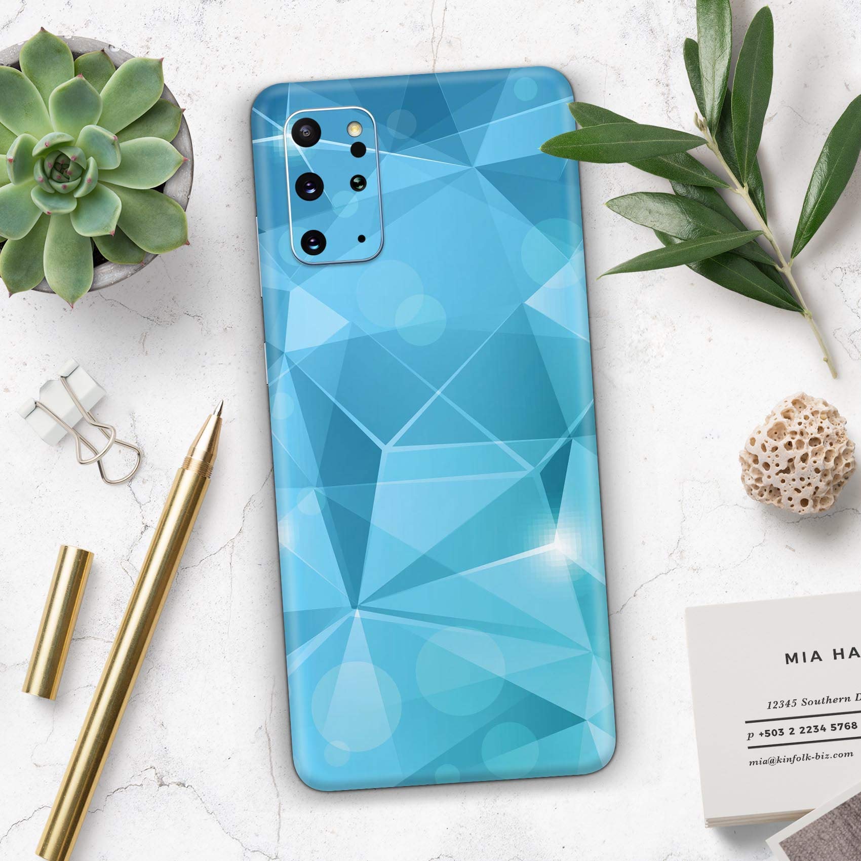 DesignSkinz Vector Shiny Blue Crystal Pattern Protective Vinyl Decal Wrap Skin Cover Compatible with The Samsung Galaxy S20 (Screen Trim & Back Glass Skin)