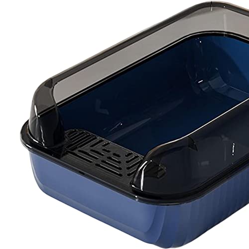 AWHAO Cat Litter Box,Cat Toilet, Stain Resistant Anti Splash Semi Enclosed Sturdy Scatter Shield Cat Bedpan Large Kitty Litter Pan Open Top Cat, Blue