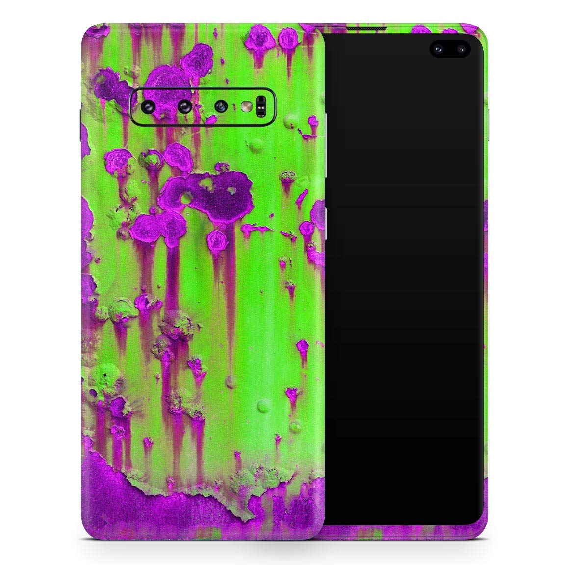 DesignSkinz Lime Green Metal with Hot Purple Rust Protective Vinyl Decal Wrap Skin Cover Compatible with The Samsung Galaxy S20 (Screen Trim & Back Glass Skin)