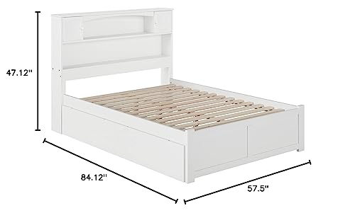 AFI Newport Full Platform Bed with Flat Panel Footboard and Turbo Charger with Urban Bed Drawers in White