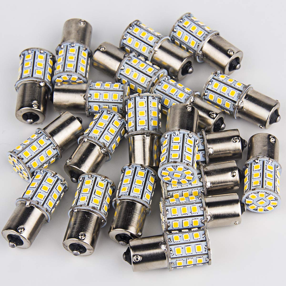 1voi Super Bright BA15S 1156 1141 1003 LED Light Bulbs for RV Interior Camper Trailer Turn Signal Backup Reverse,2700K Warm White,20-Pack