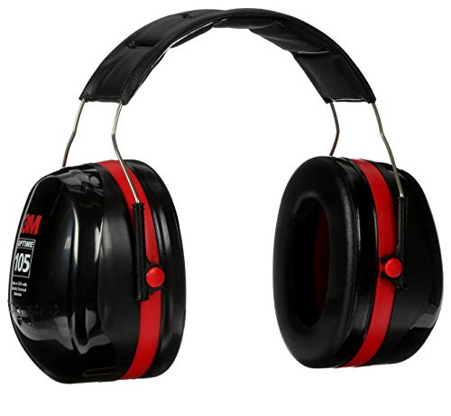 3M PELTOR Optime 105 Earmuffs H10A, Over-the-Head, Black/Red