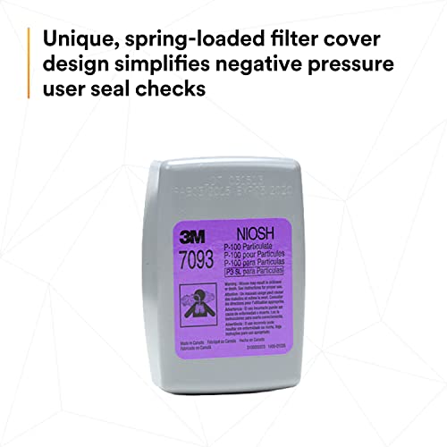 3M Personal Protective Equipment P100 Respirator Filter 7093B, 1 Pair, Helps Protect Against Oil and Non-Oil Based Particulates, Asbestos, Mold, Silica, Grinding, Sanding, Welding