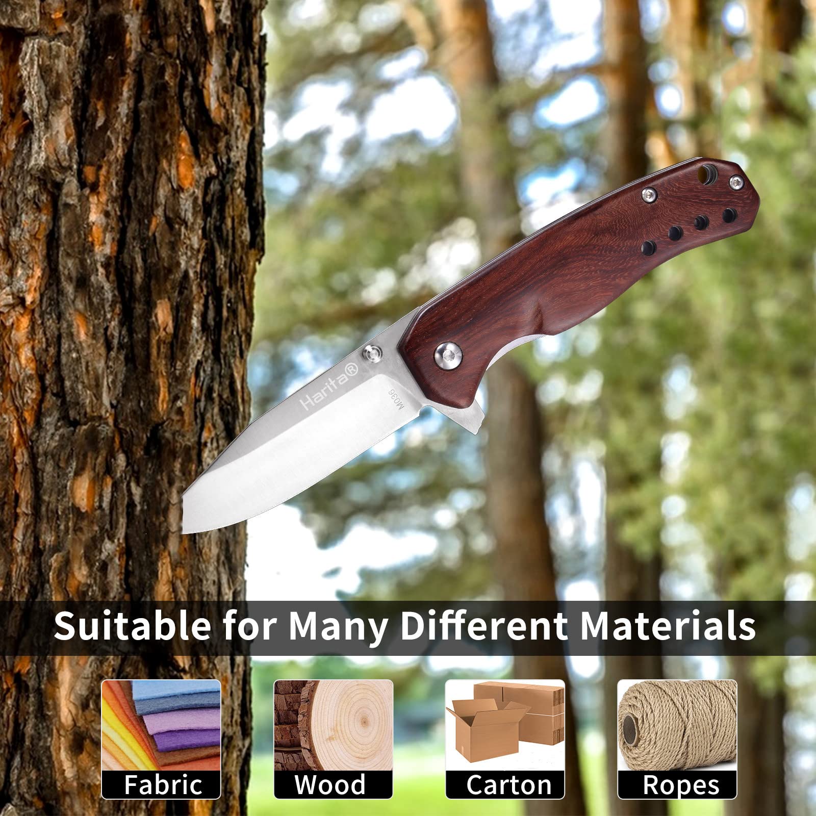 2 Pack Folding Pocket Knife, Rosewood Handle/Aluminum Handle, Belt Clip, Liner Lock, Hunting Knife, Camping Knife, Birthday Gifts for Men