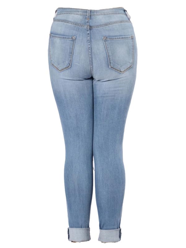 Andongnywell Womens Plus Size Ripped Pants Destroy Blue Denim Roll up Distressed Jeans Pants (Black,XX-Large)