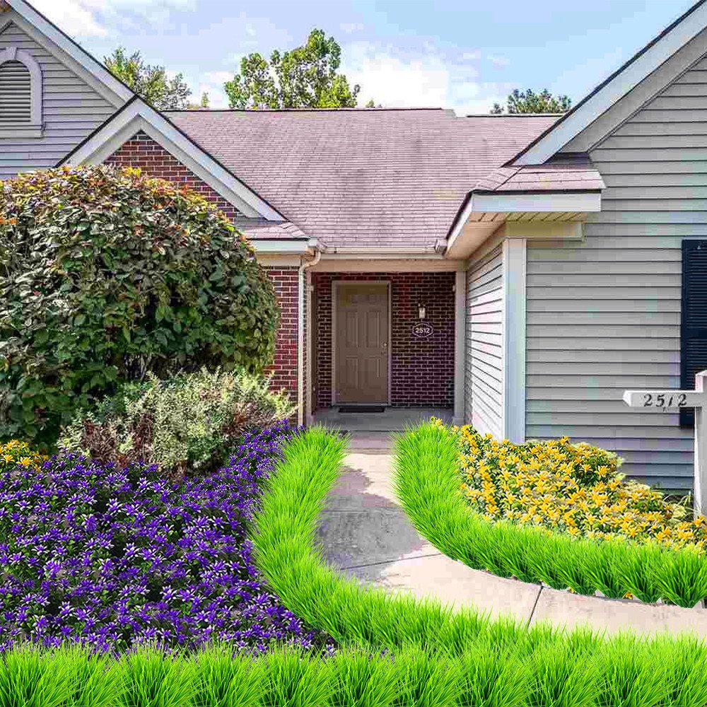 8 Pcs Artificial Outdoor Plants, Fake Plastic Greenery Shrubs Wheat Grass Outdoor Window Box Verandah Hanging Planter Indoor Outside Home Garde