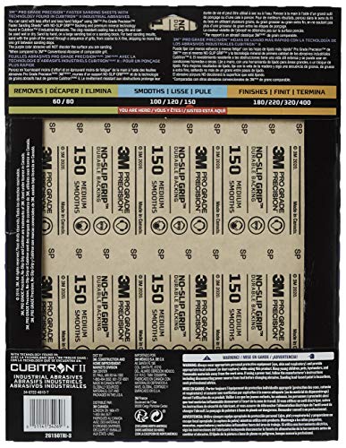3M Pro Grade No-Slip Grip Advanced Sandpaper, 9 X 11-in, 150 Grit, 3/Pack, 25150P-G