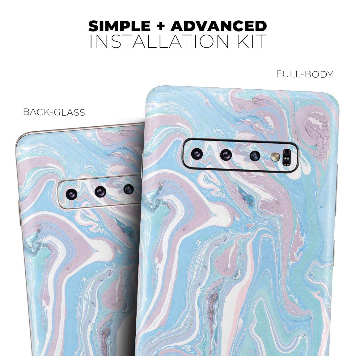 DesignSkinz Marbleized Pink and Blue Soft v3 Protective Vinyl Decal Wrap Skin Cover Compatible with The Samsung Galaxy S20 (Screen Trim & Back Glass Skin)