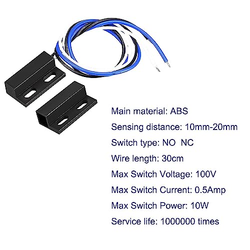Gebildet 3 Sets NO/NC Black Magnetic Switch Wiring Recessed Door Sensor Hidden Window Contact Reed Switch for Access Control Replace Alarm System