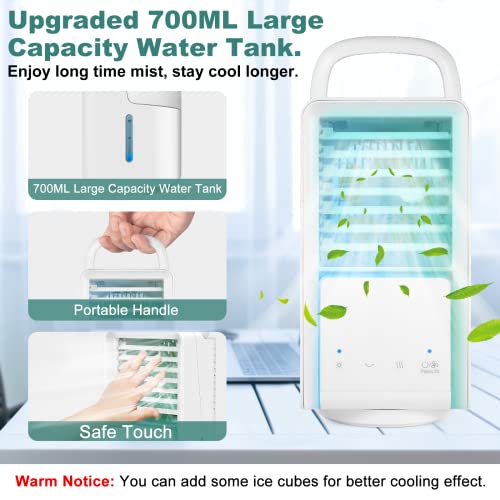 Ancokio Personal Air Cooler, 4 in 1 Personal Desktop Cooling Fan 3 Speeds 7 Colors Light, Evaporative Portable Air Conditioner with White 11.14 x 6.89 x 6.57 inches