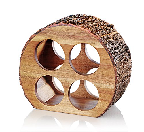 Artaste 48537 Acacia Wood Countertop Wine Rack with Natural Bark, 4-Bottles
